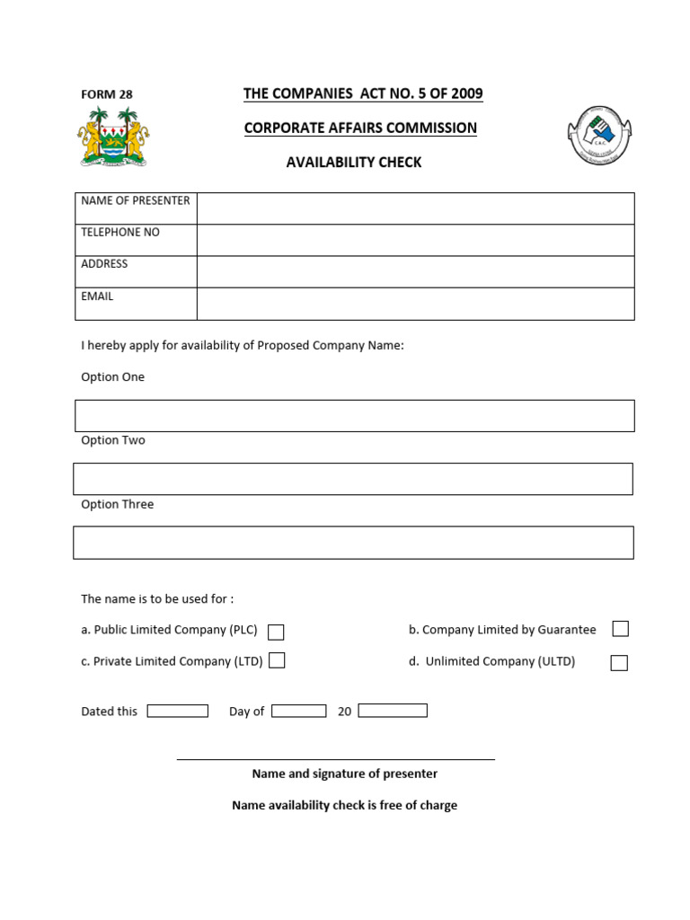 Company Name Availability Check Form | PDF