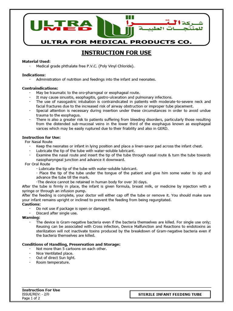 Instruction For Use For Infant Feeding Tube | PDF | Medical Specialties ...
