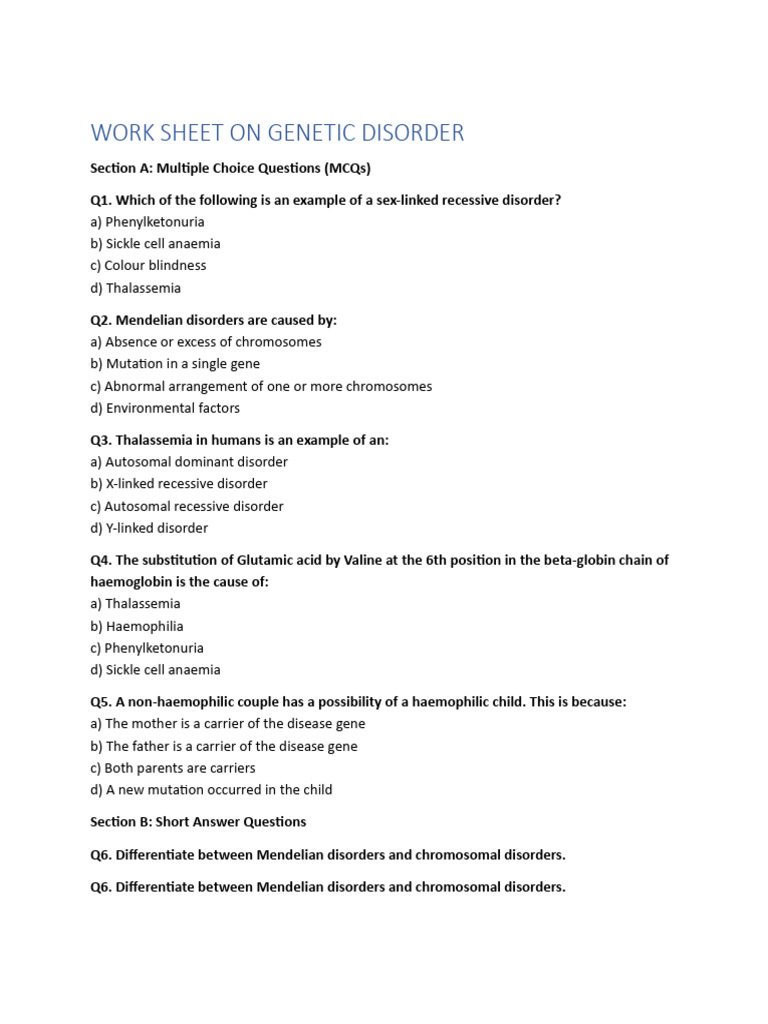 Worksheet Genetic Disorder | PDF