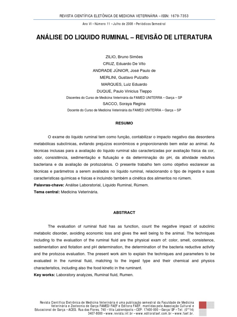 Análise do Líquido Ruminal em Bovinos | PDF | Medicina Veterinária | Leite