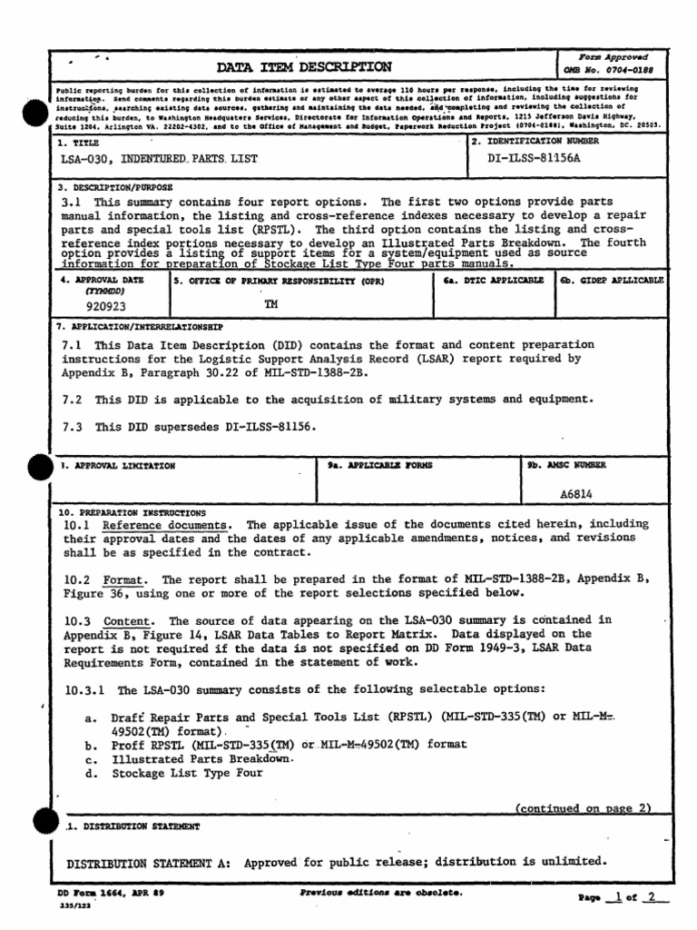 DI-ILSS-81156A Indentured Parts List | PDF