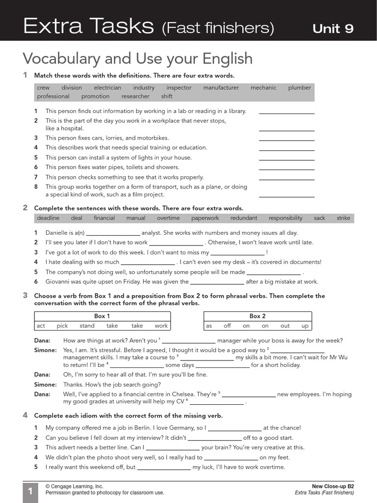 Extra Tasks for Fast Finishers: Unit 9 | PDF | Syntax | Linguistic Typology