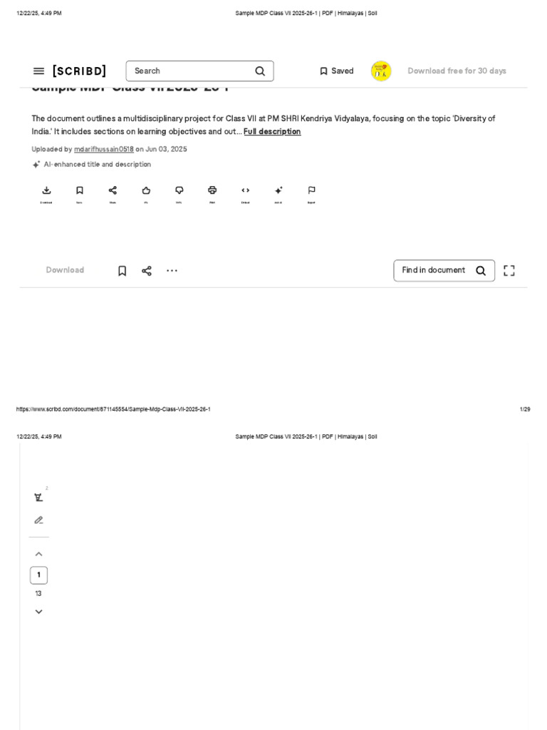 Sample MDP Class Vii 2025-26-1 - PDF - Himalayas - Soil | PDF | Written ...