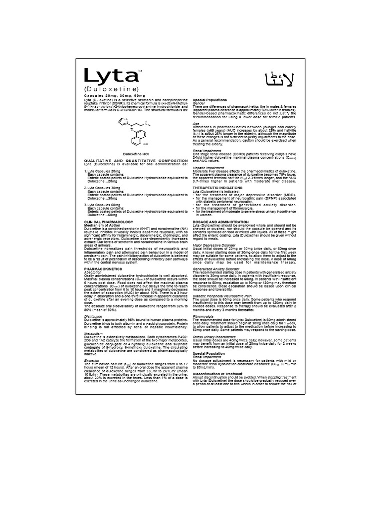 Lyta Caps Leaflet Pakistan | PDF | Clinical Medicine | Drugs