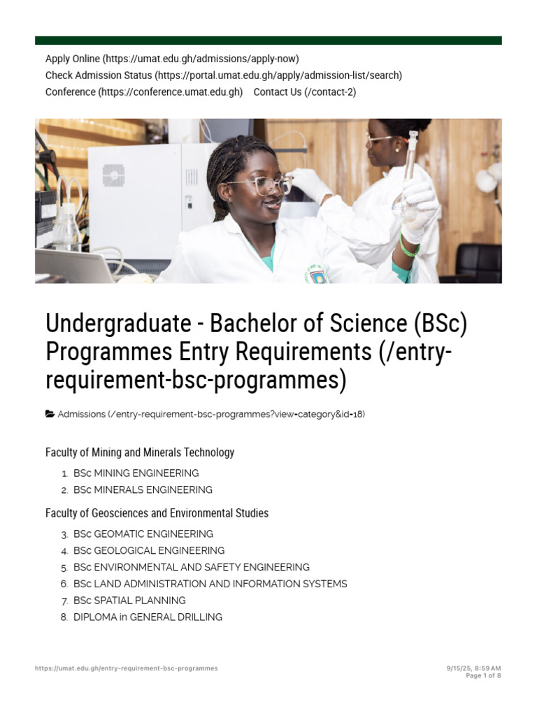 BSc Programmes Entry Requirements Guide | PDF | Engineering | Science