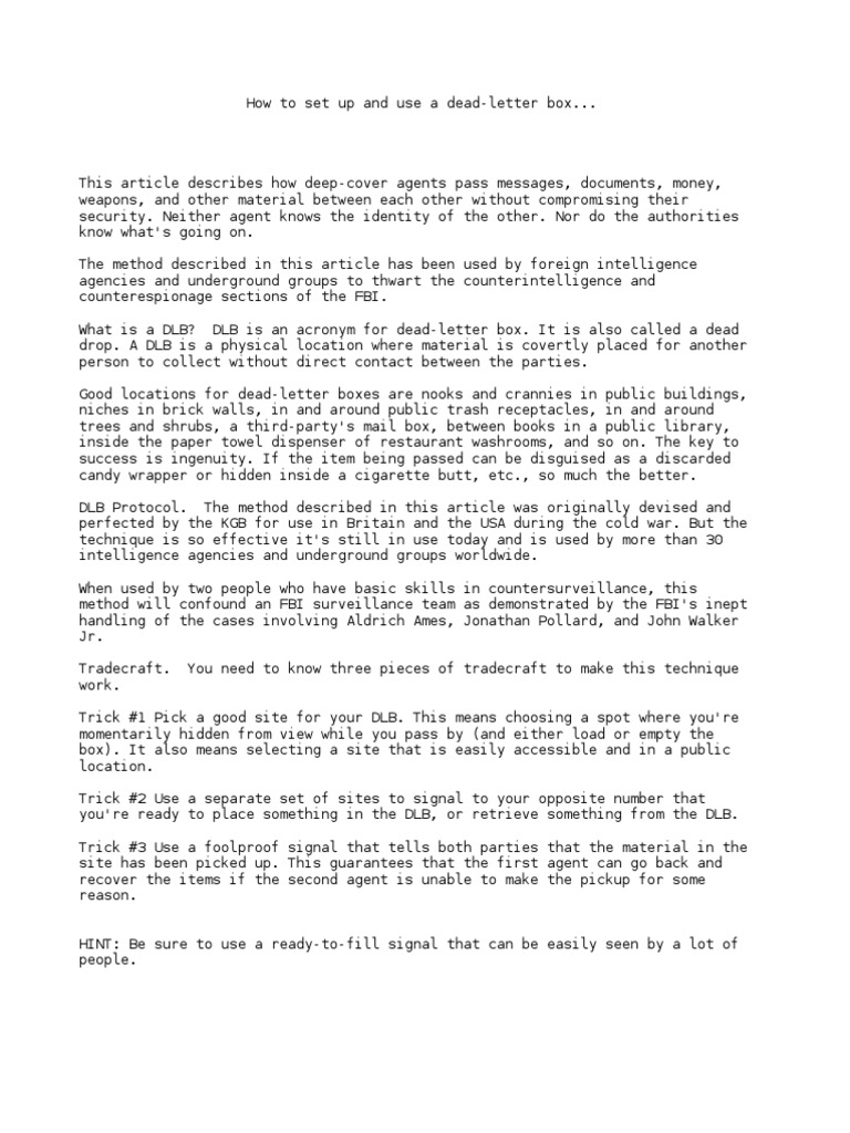 Setting Up a Dead-Letter Box | PDF | Counterintelligence | Crime & Violence