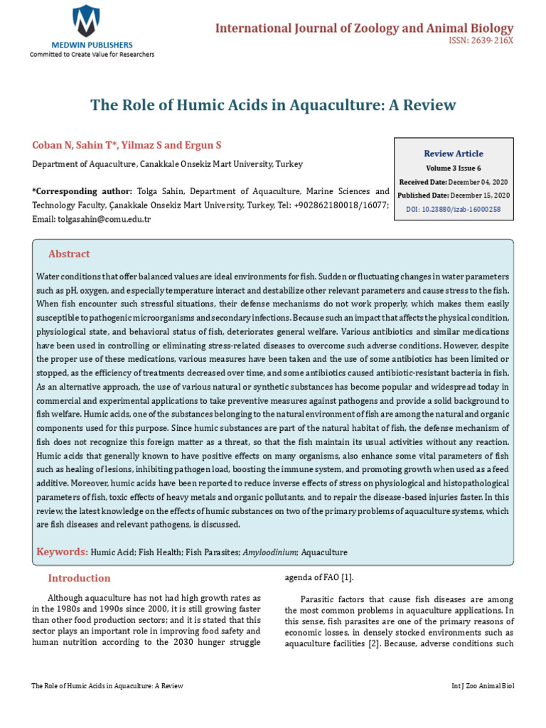 Humic Acids in Aquaculture Benefits | PDF | Aquaculture | Biology