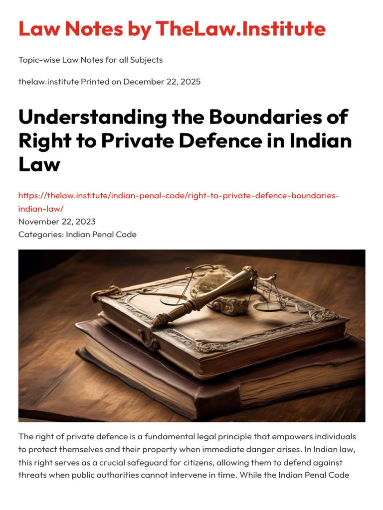 Right to Private Defence in Indian Law | PDF | Assault | Burden Of ...
