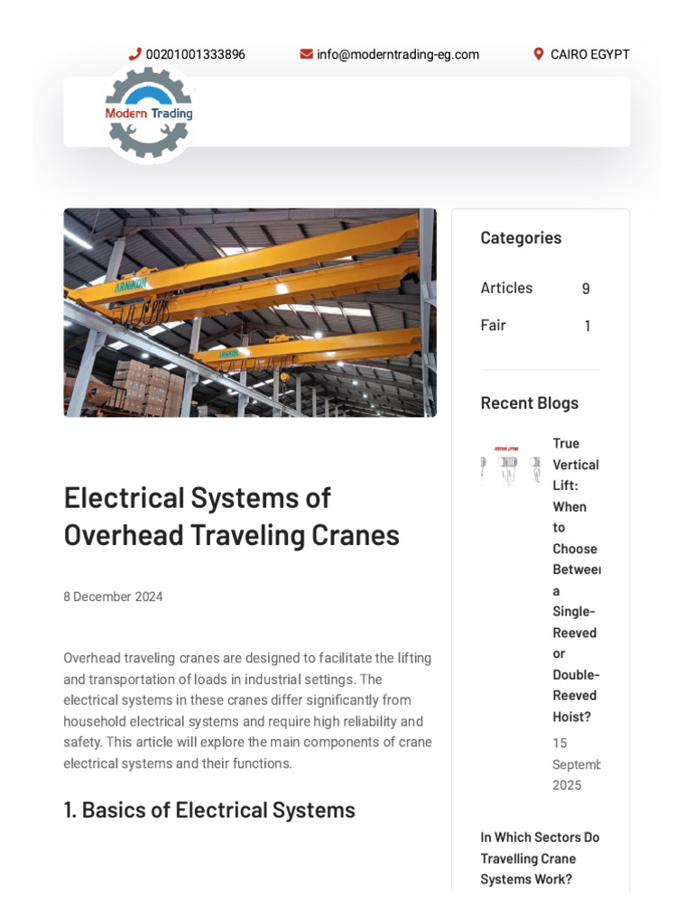 Electrical Systems of Overhead Traveling Cranes - Modern Trading | PDF ...