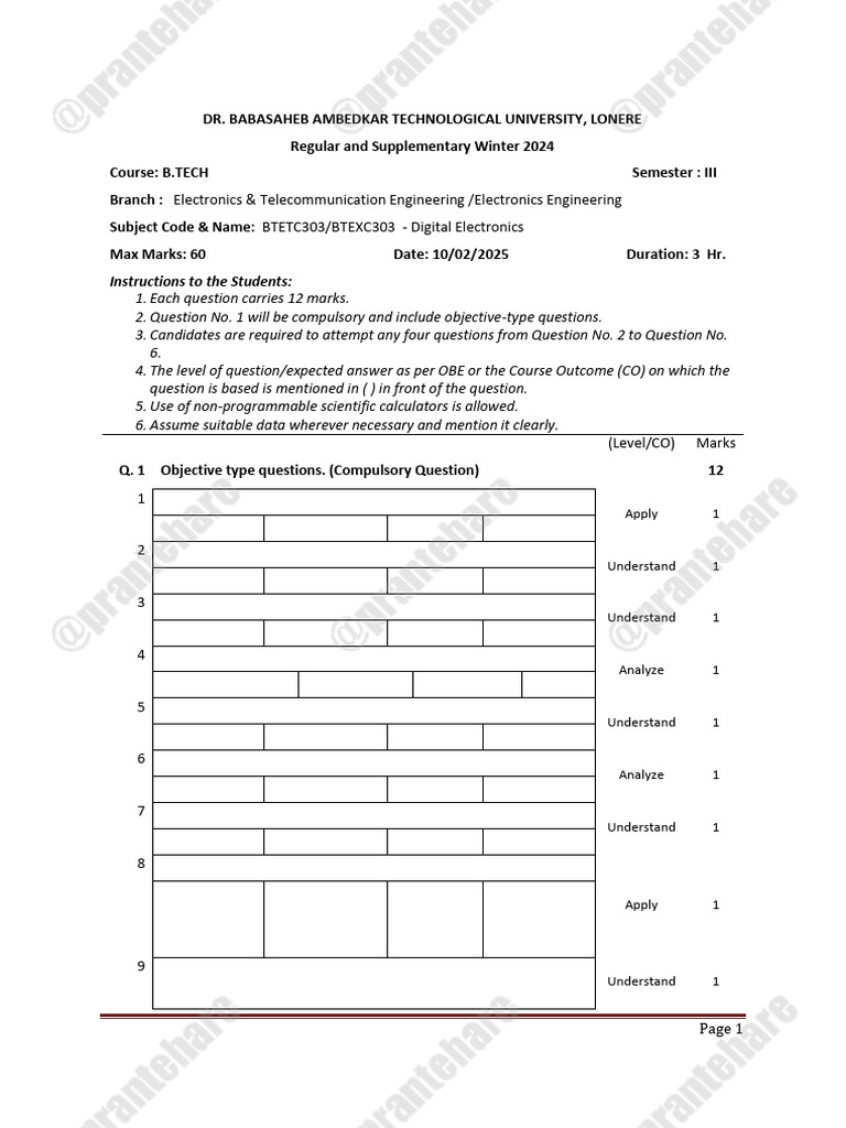 Digital Electronics Exam Winter 2024 | PDF | Logic Gate | Computer ...