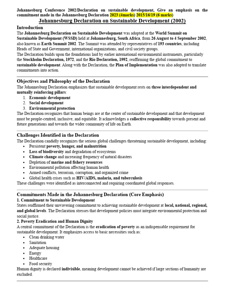 Johannesburg Declaration (1) | PDF | Sustainability | Sustainable ...