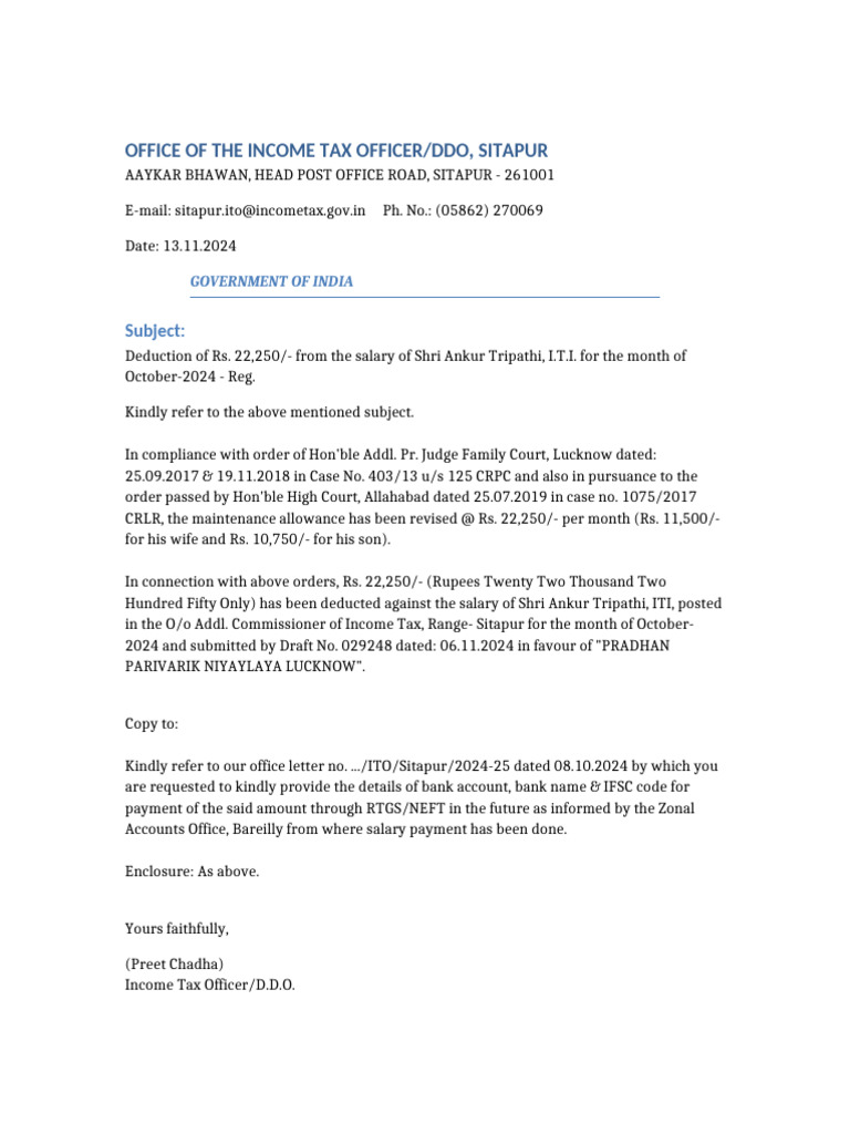 Deduction Letter Ankur Tripathi | PDF
