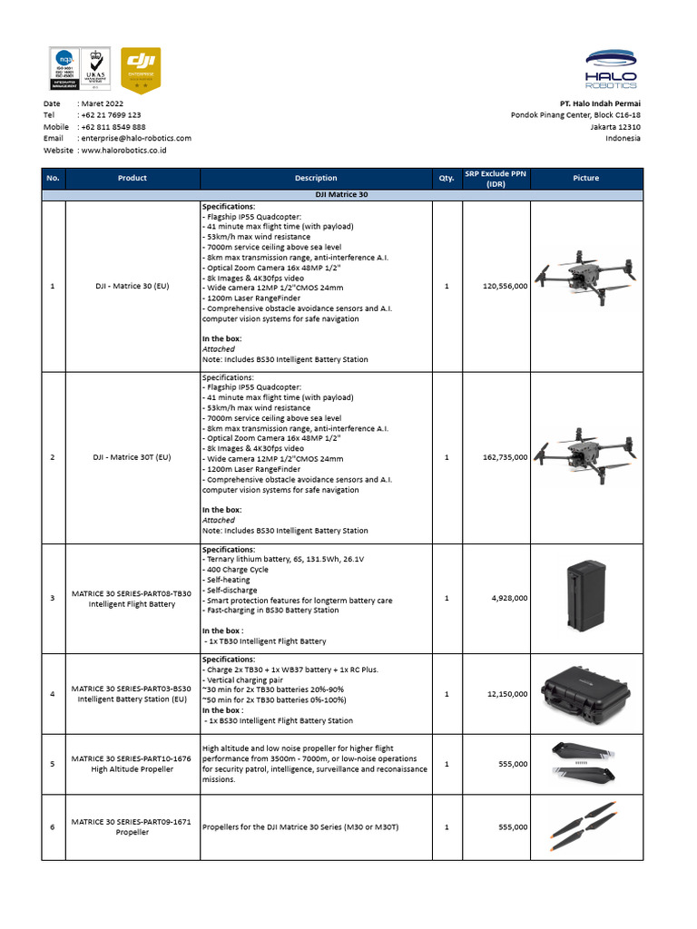 Price List - DJI M30 Series - Halo Robotics-1 | PDF | Unmanned Aerial ...