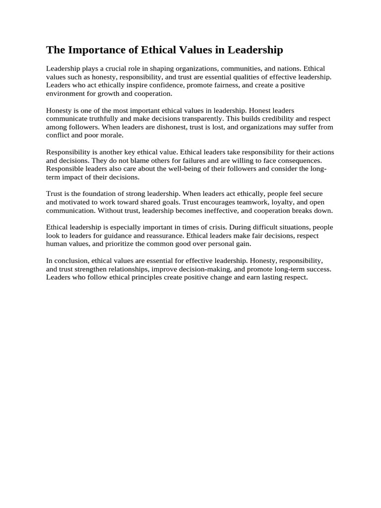 Ethical Values in Effective Leadership | PDF