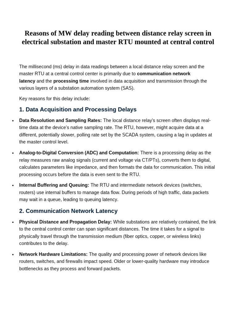 Reasons of MW Delay Reading Between Distance Relay Screen in Electrical ...