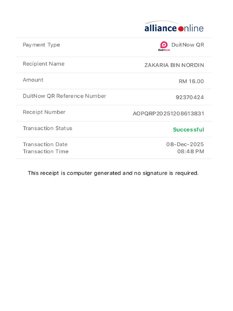 Alliance Receipt | PDF