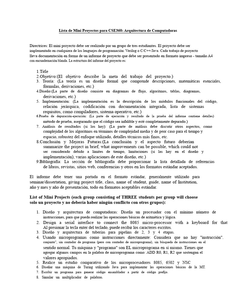 Mini Proyectos de CSE360 en Arquitectura de Computadoras | PDF ...