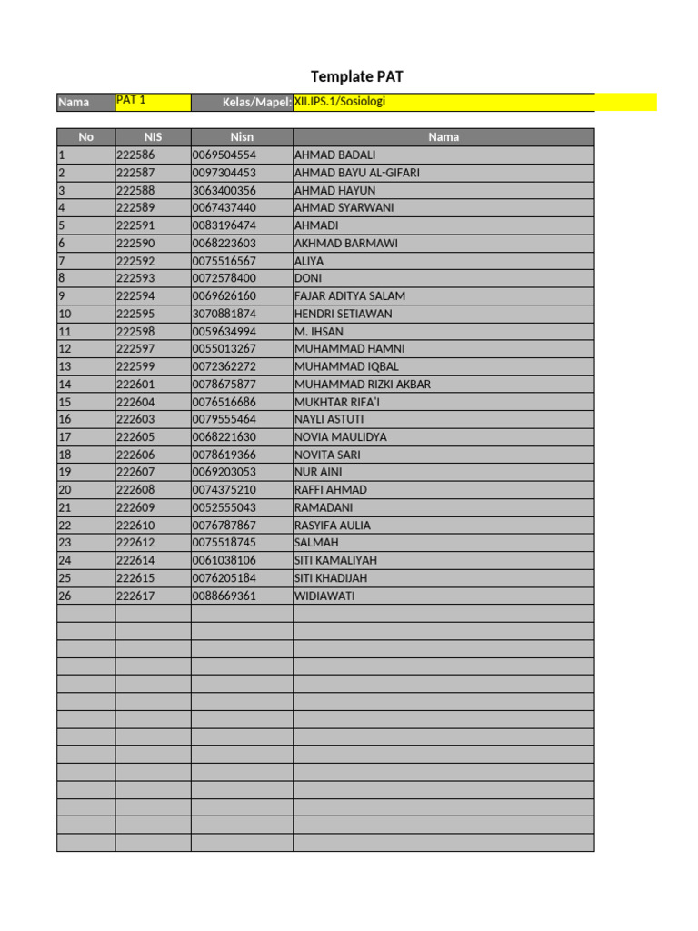 Template PAT-XII - IPS.1-Sosiologi | PDF