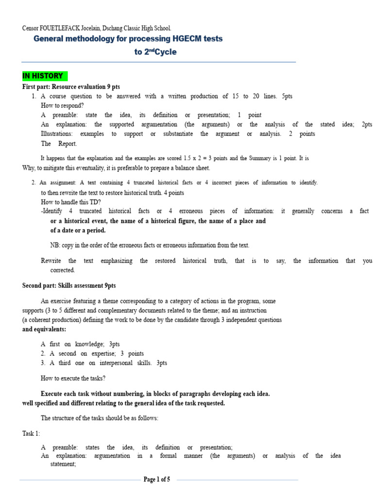 General Methodology for Processing the HGECM Tests in the Second Cycle ...