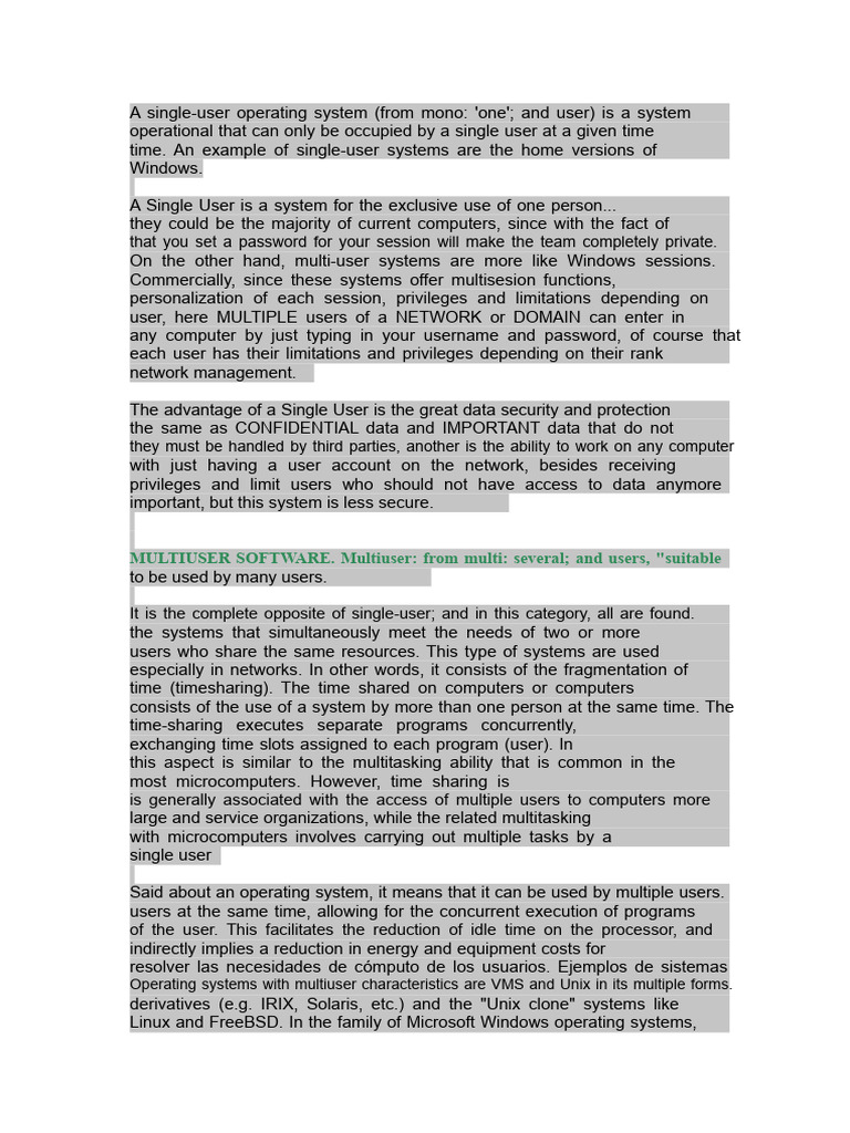 Single vs Multi-User Operating Systems | PDF | Operating System | User ...