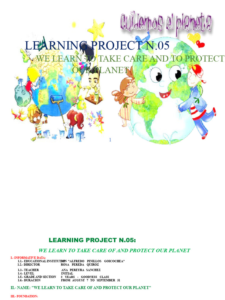 PROJECT 5 WE LEARN TO TAKE CARE OF AND PROTECT OUR PLANET | PDF ...