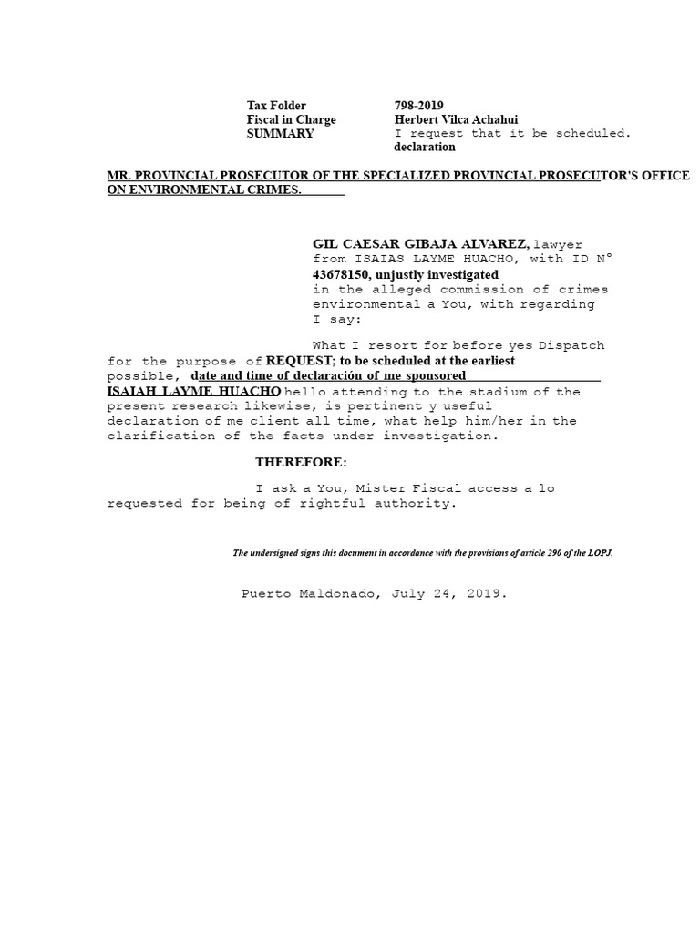 written REQUESTING TO SCHEDULE A DECLARATION | PDF