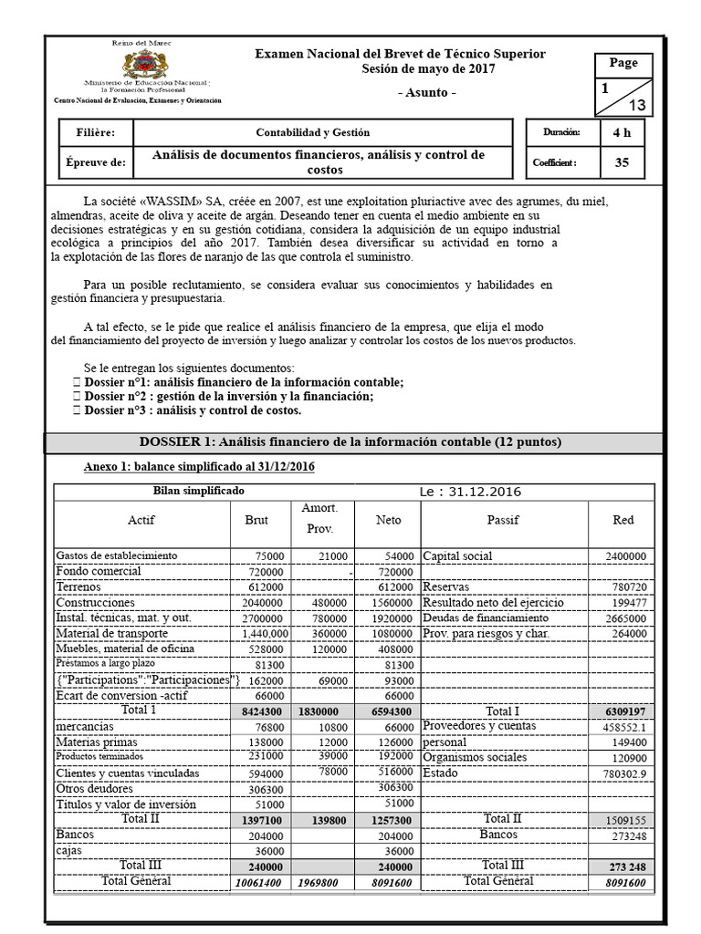 Examen Nacional Del Brevet de Técnico Superior - Asunto - 4 H 35 ...