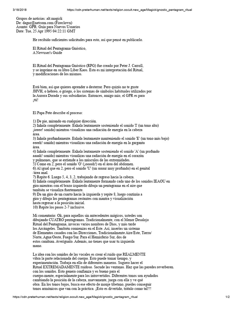 Ritual Del Pentagrama Gnóstico | PDF