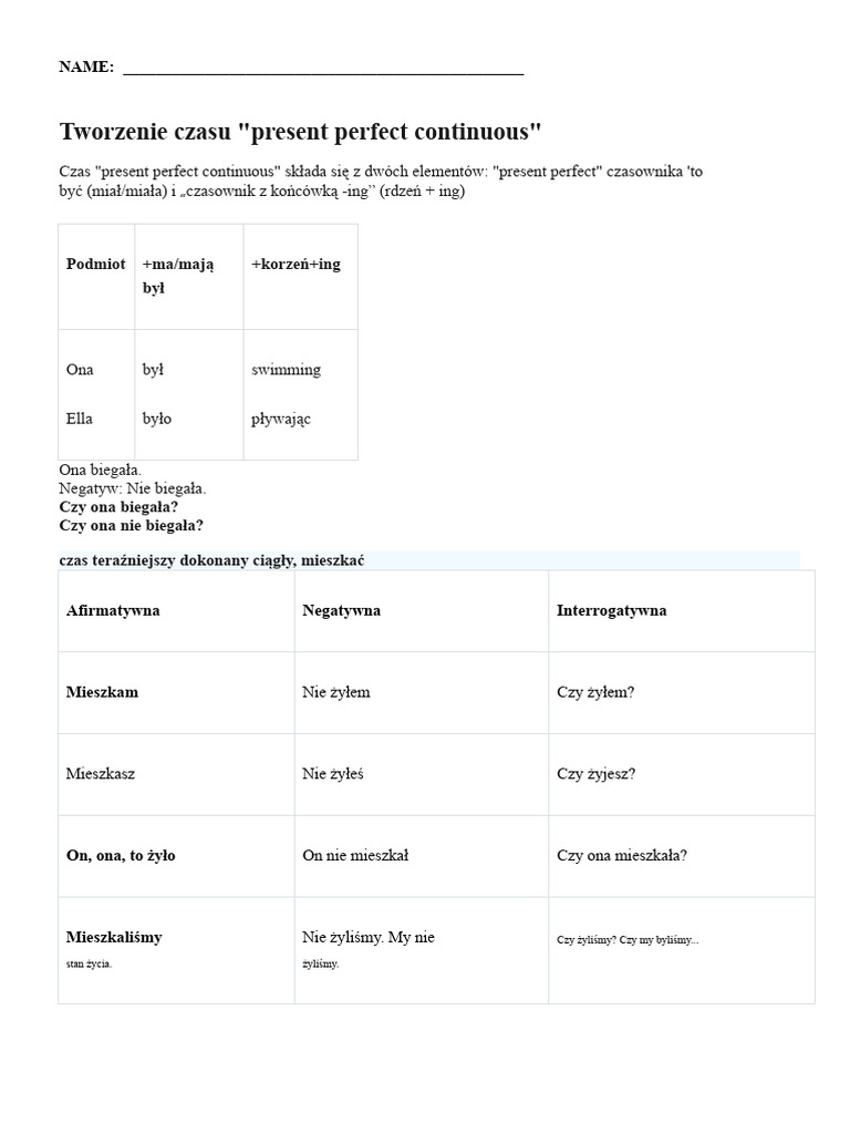 Czas Present Perfect Continuous | PDF