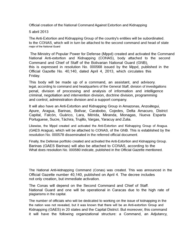 Venezuela's National Anti-Extortion Command | PDF | Police | National ...