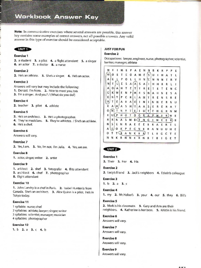 Workbook Answer Key | PDF