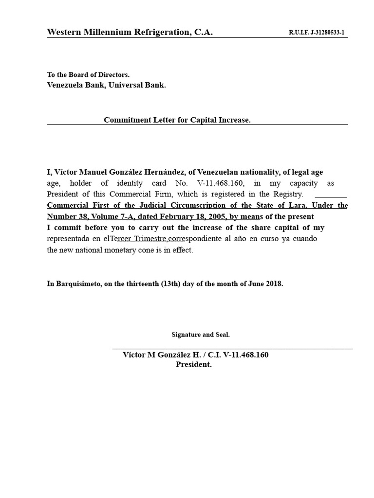 Commitment Letter for Capital Increase | PDF
