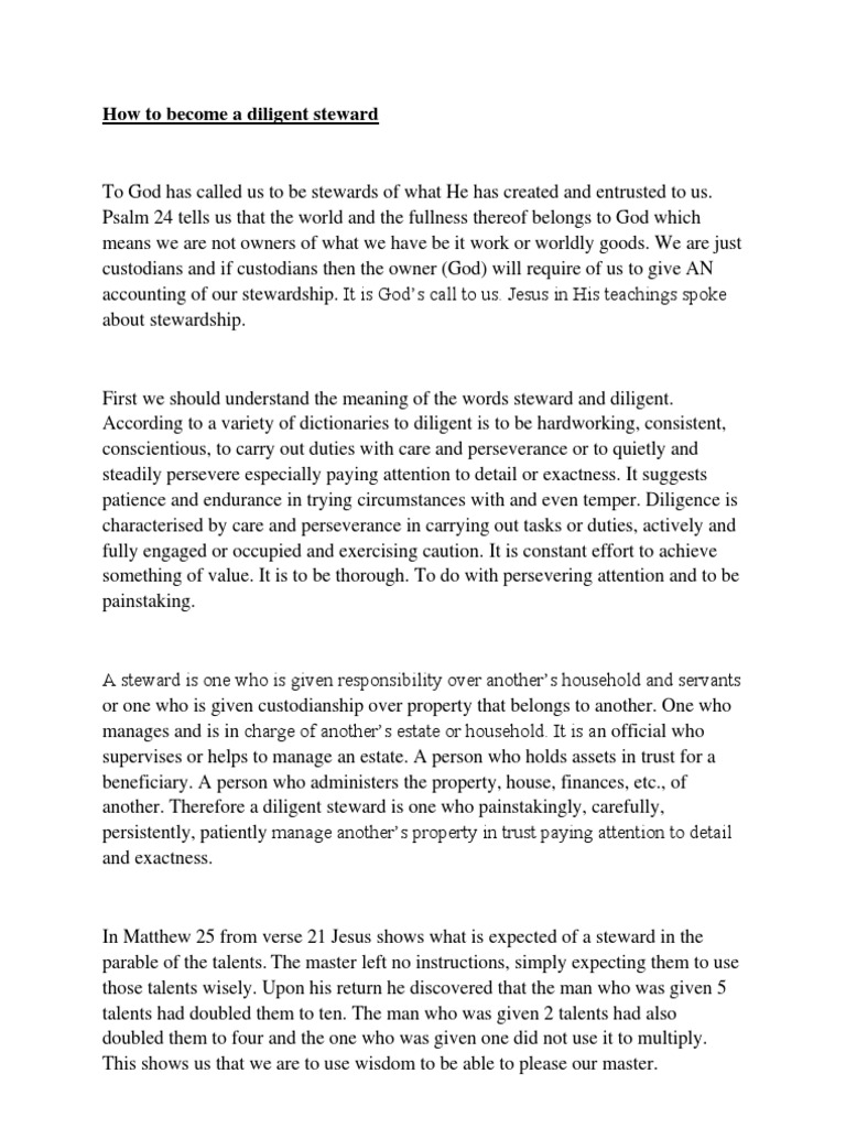How To Become A Diligent Steward | PDF | Soul | Wisdom
