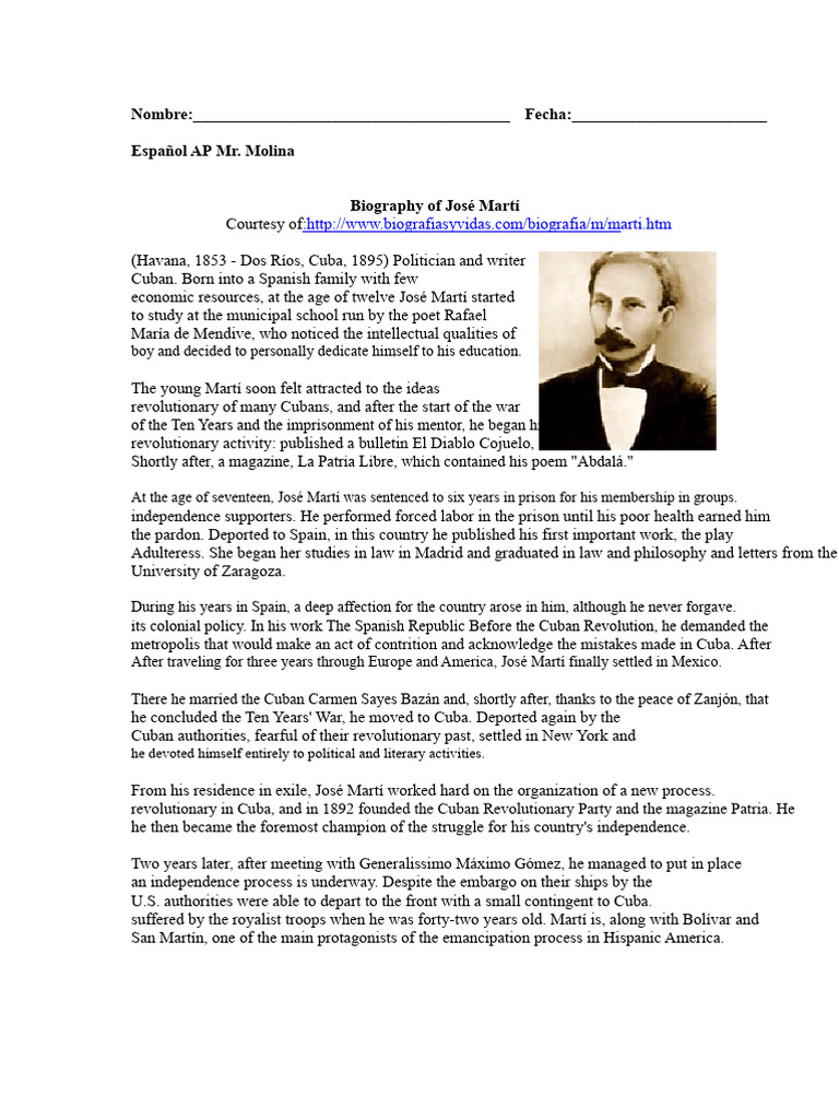 Biography of Jose Marti | PDF | Cuba