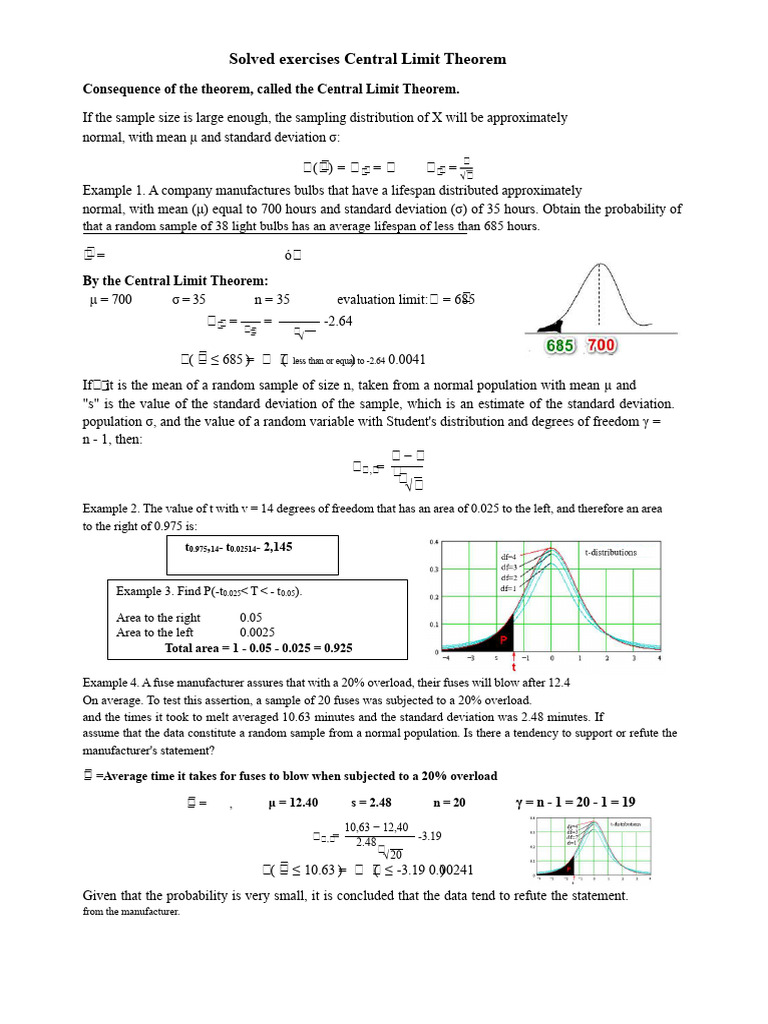 Central Limit Theorem Exercises Explained | PDF | Standard Deviation ...