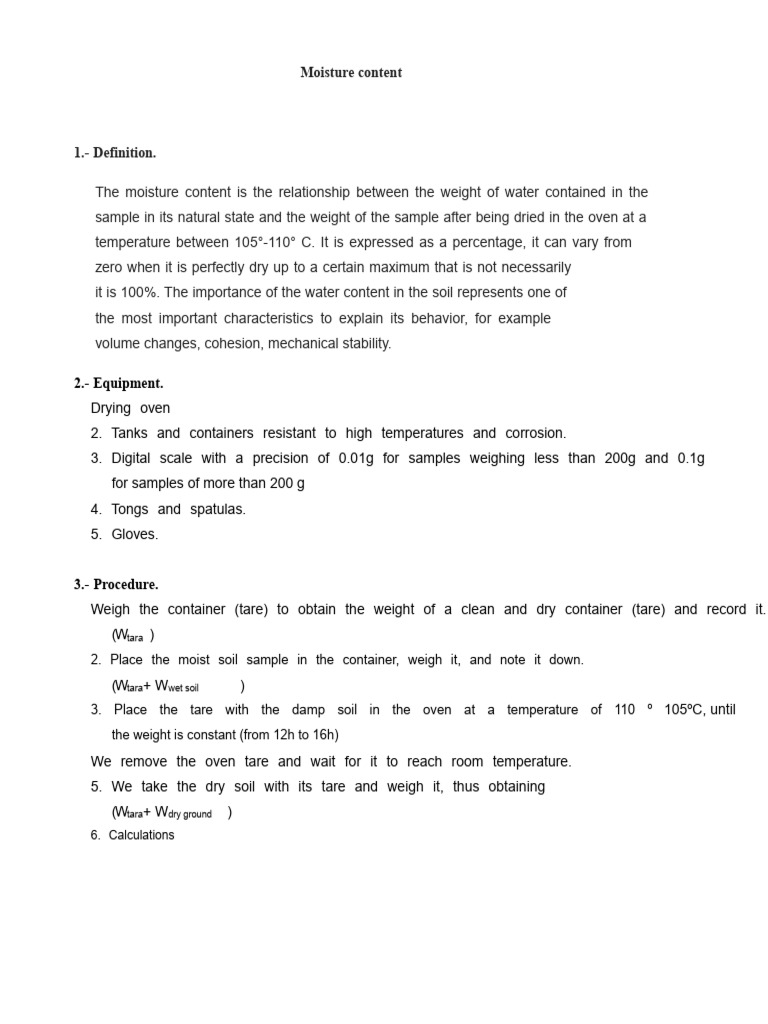 Definition of moisture content | PDF | Density | Soil