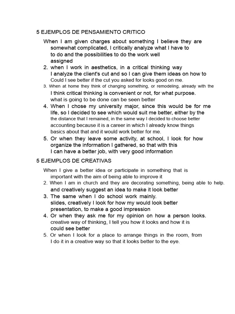 5 EXAMPLES OF CRITICAL THINKING 1 | PDF
