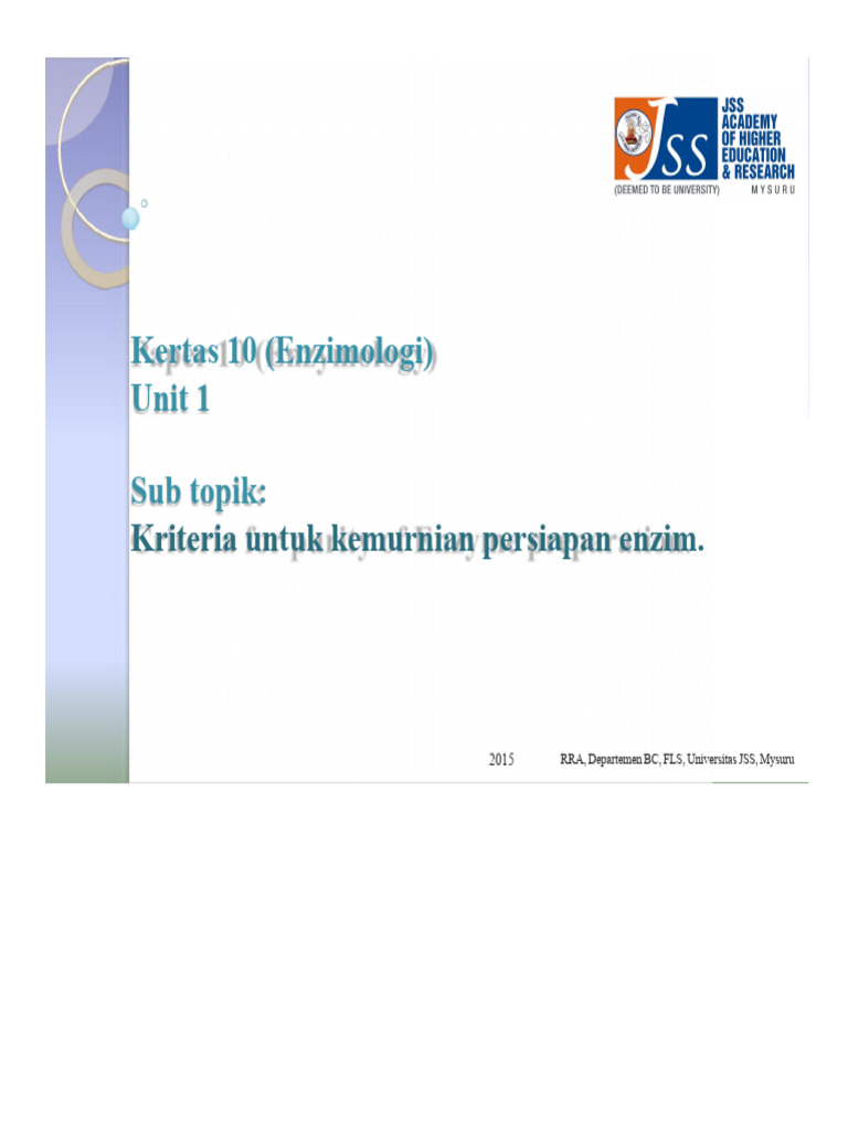 Kriteria Kemurnian Enzim dan Strategi Pemurnian | PDF