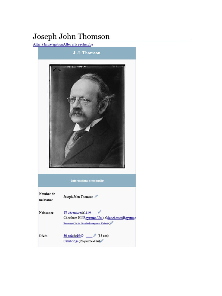 Joseph John Thomson : Pionnier de la Physique | PDF | Physique atomique ...
