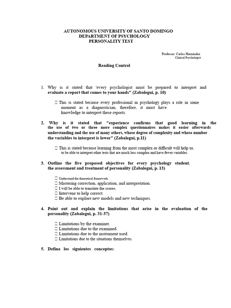 Reading Control Personality Test - Yanibel Marte Aangulo 100403973 ...