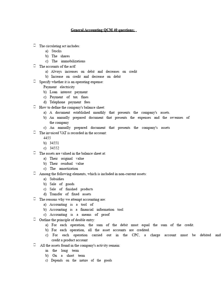 example of MCQ (1) | PDF | Debits And Credits | Financial Services