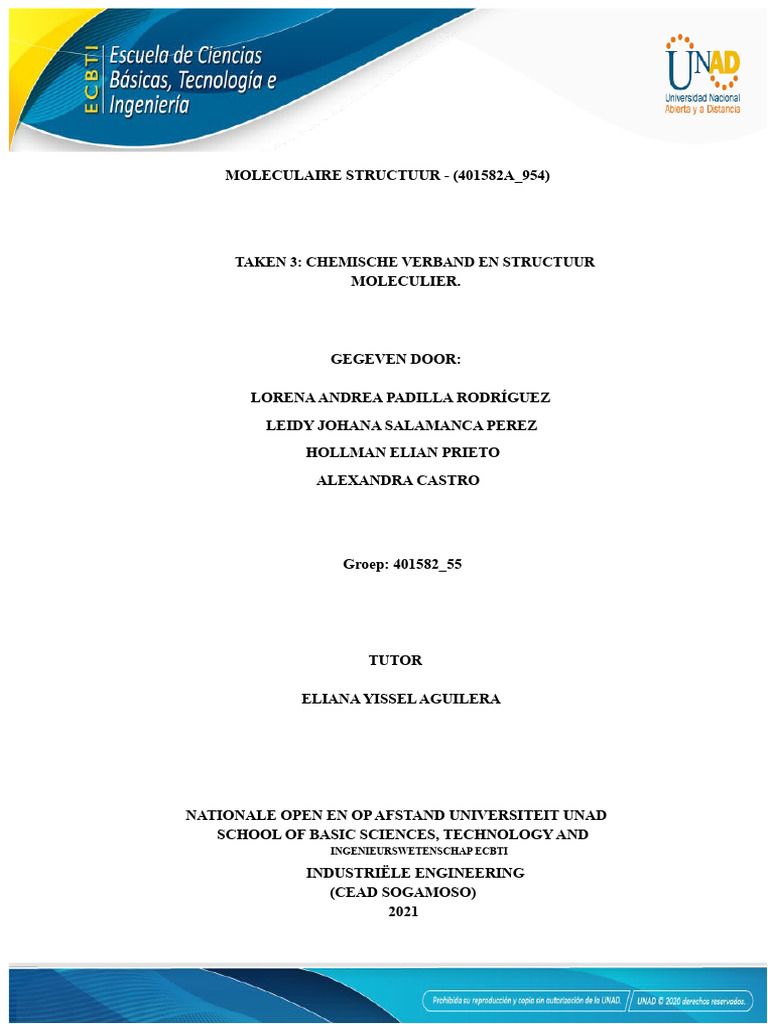 Taak 3 - 401582 - 55 - Moleculaire Structuur | PDF