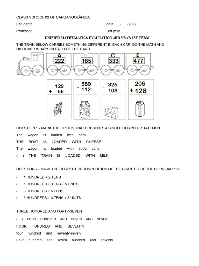 Unified Assessment Mathematics 1st Semester 3rd Year 2022 | PDF ...