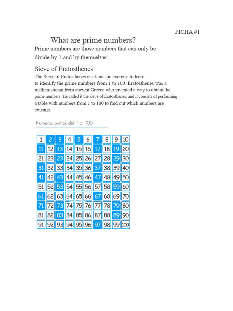 Card 1 Prime Numbers Sieve of Eratosthenes | PDF
