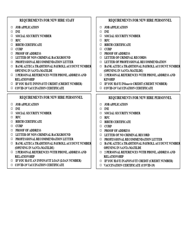New Hire Requirements Checklist | PDF
