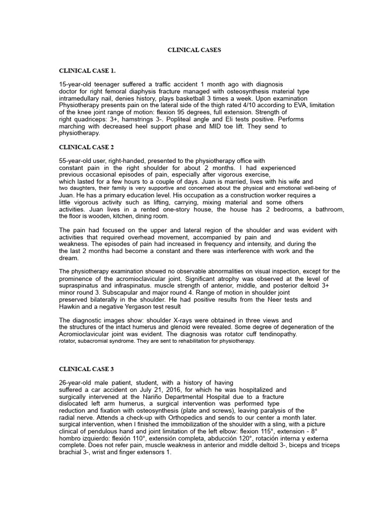 Clinical Cases in Physiotherapy Evaluation | PDF | Shoulder ...
