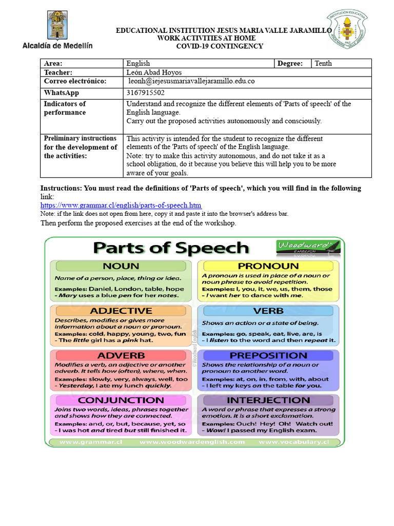 English Grade 10 Workshop # 1 | PDF | Part Of Speech | Adverb