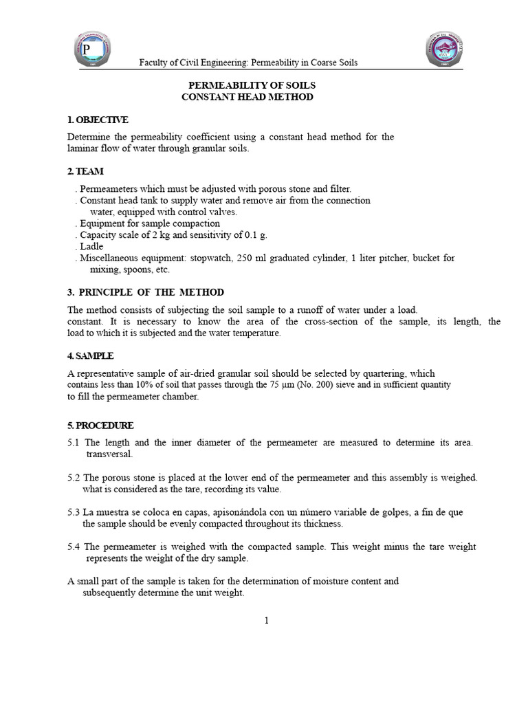 12.0 Constant Head Permeability Test | PDF | Chemical Engineering