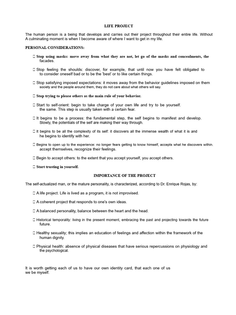 Objectives and Needs Framework For Life Project | PDF | Psychology ...