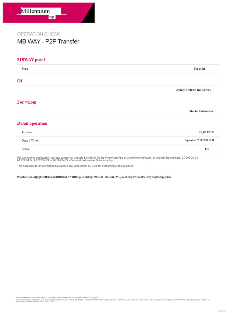 MB WAY P2P Transfer Confirmation | PDF